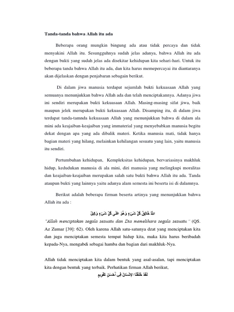 Tanda Bahwa Allah Itu Ada Dan Sifat Jaiz Allah | PDF