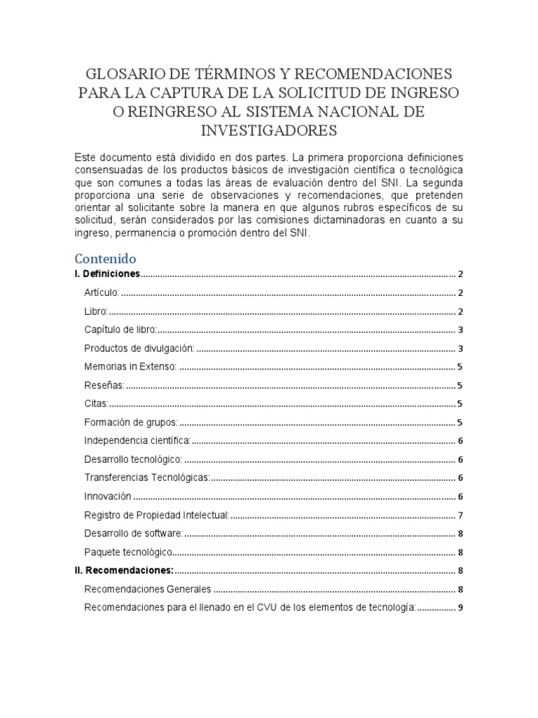 Glosario de Terminos Basicos y Recomendaciones Sni | PDF | Innovación | Patentar