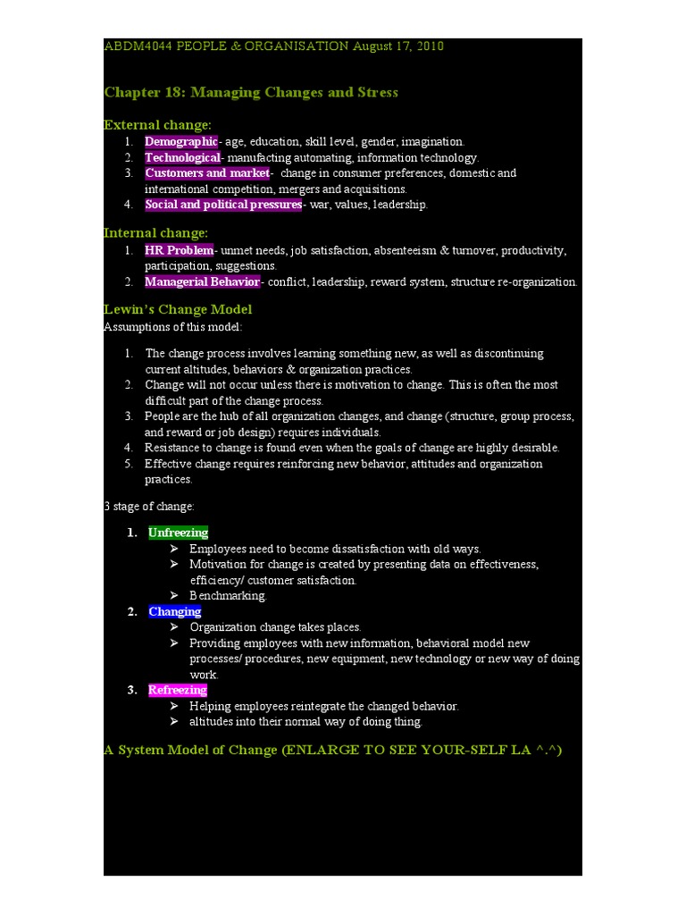 Chapter 18: Managing Changes and Stress: External Change | PDF ...