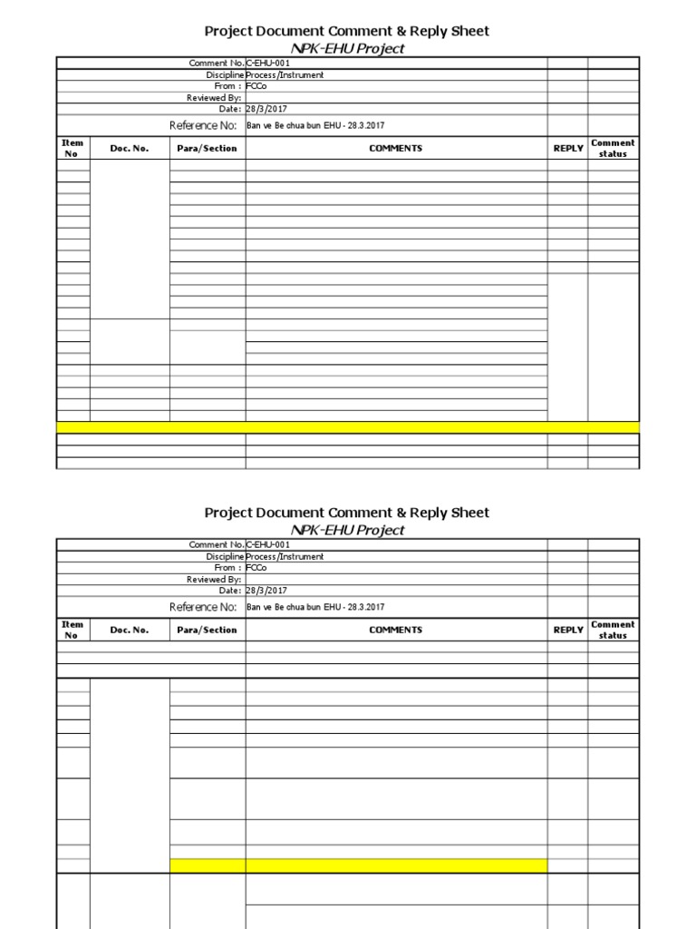 Comment Sheet Template | PDF | Written Communication