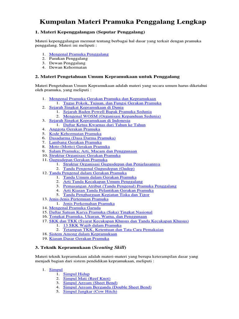 (KERANGKA) Kumpulan Materi Pramuka Penggalang Lengkap | PDF