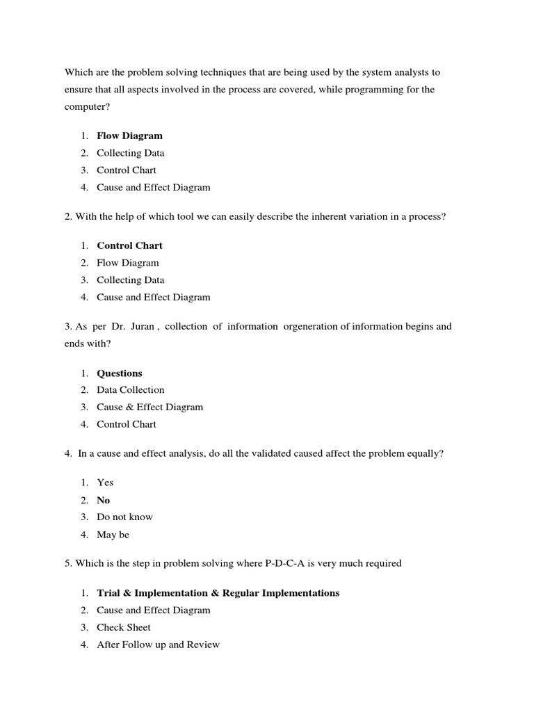 practice questions for quality circle