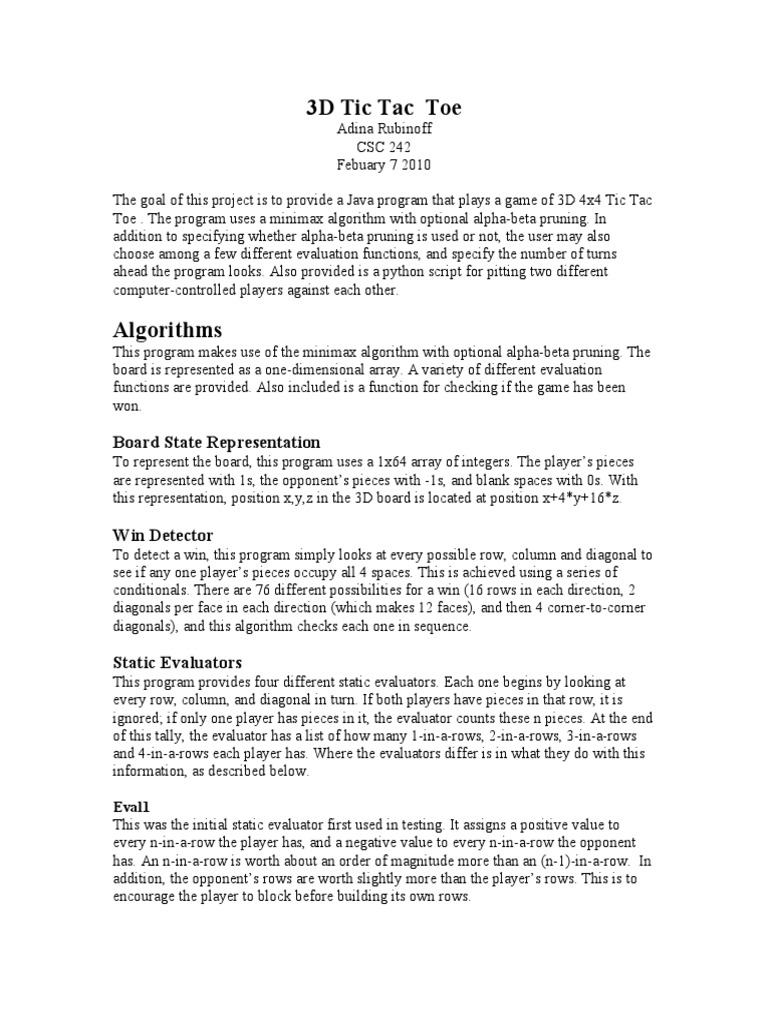 3D Tic Tac Toe: Board State Representation | Download Free PDF ...