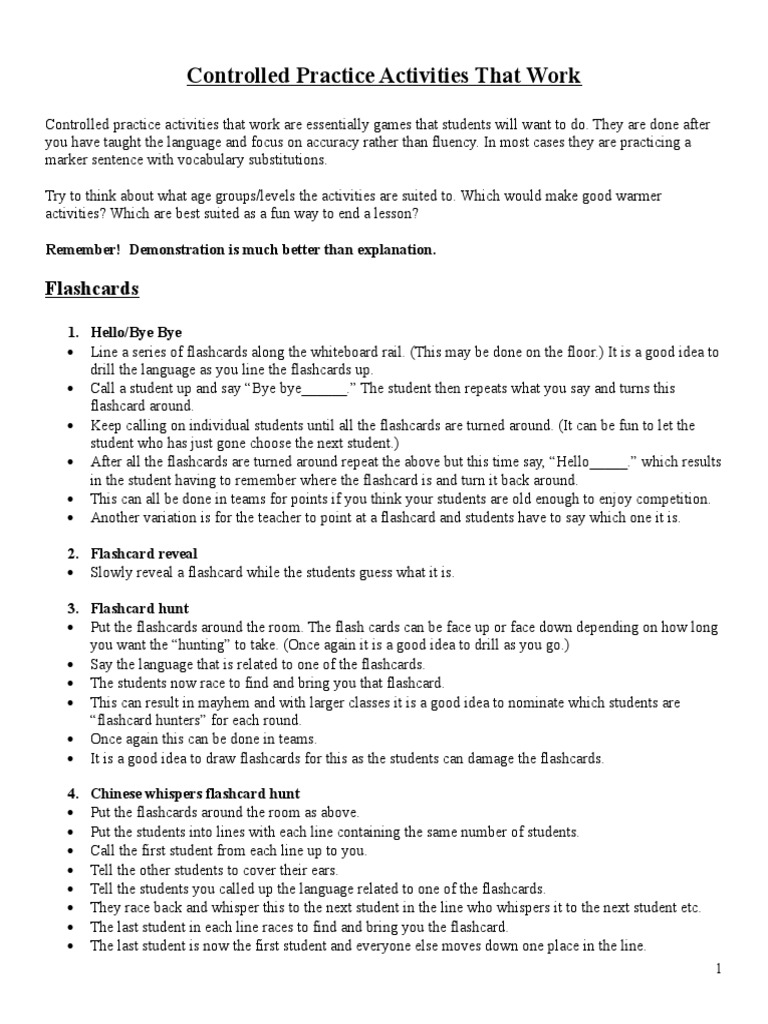 Controlled Practice Activities That Work | PDF | Flashcard | Cognitive ...