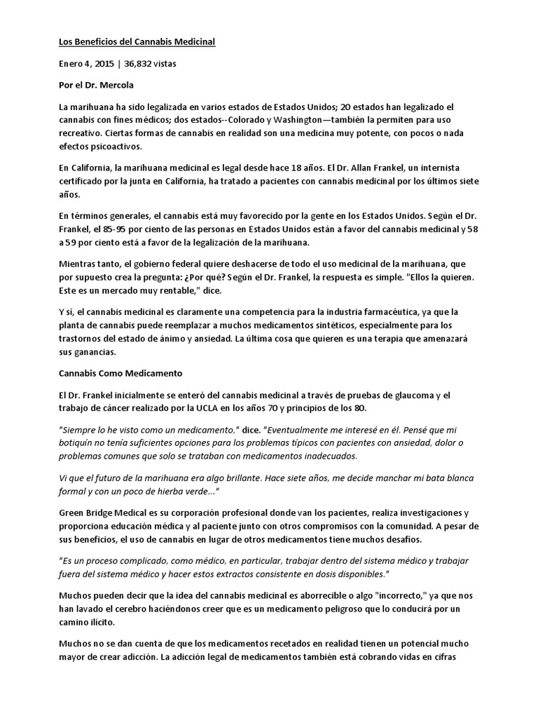 Los Beneficios Del Cannabis Medicinal Pdf Cannabis Medicinal