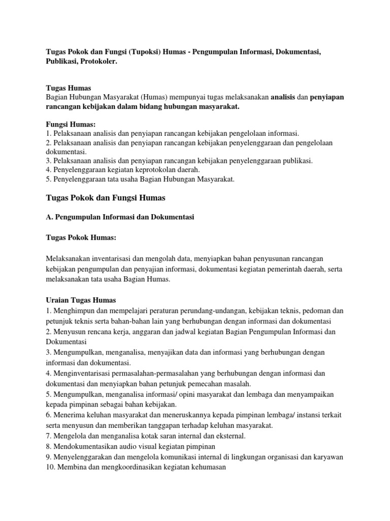 Tugas Pokok Dan Fungsi Humas | PDF