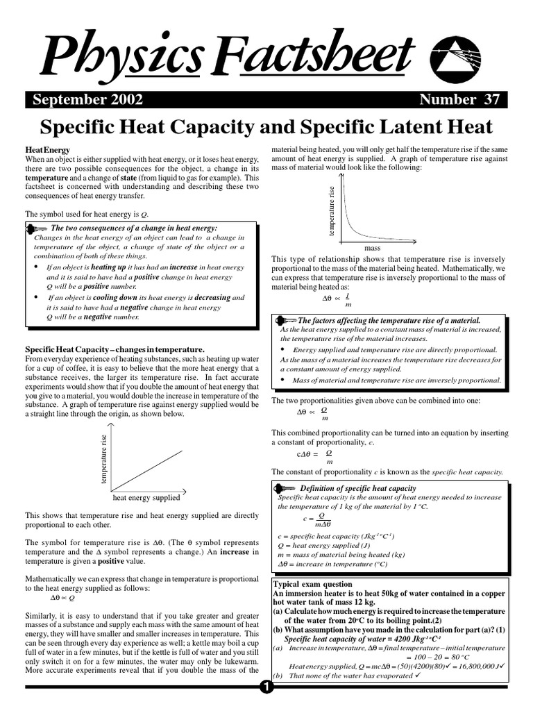 Specific Heat Capacity and Specific Latent Heat PDF | PDF | Heat ...