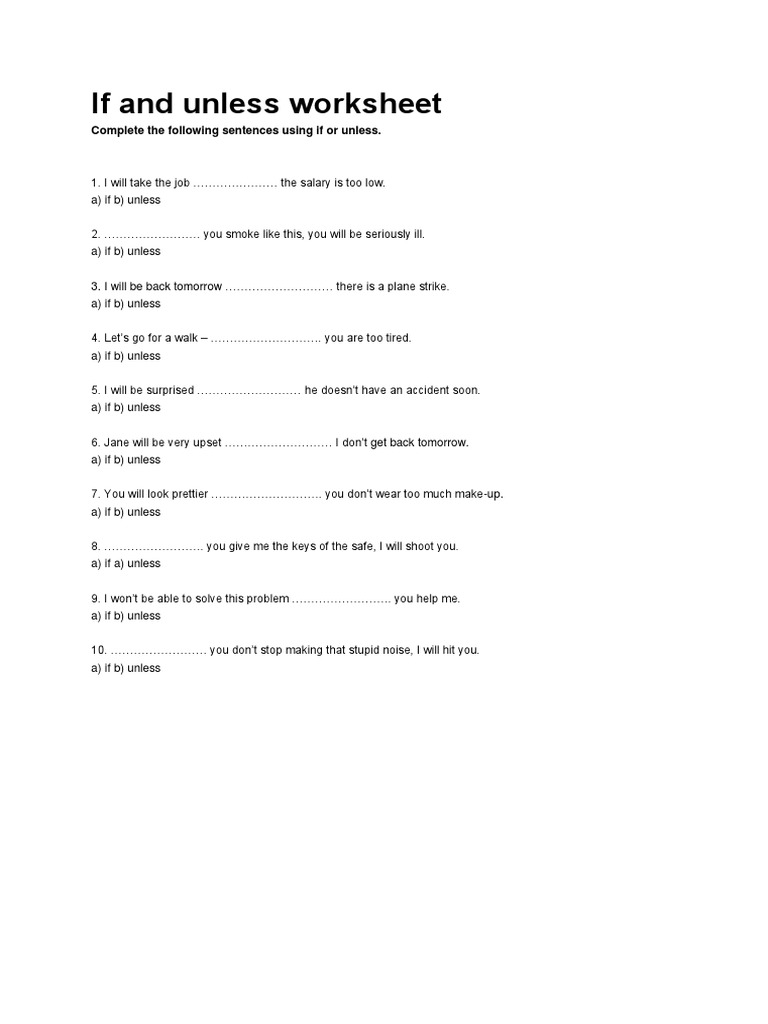 If and Unless Worksheet | PDF