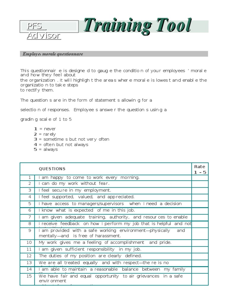 Employee Morale Questionnaire | PDF | Employment | Business