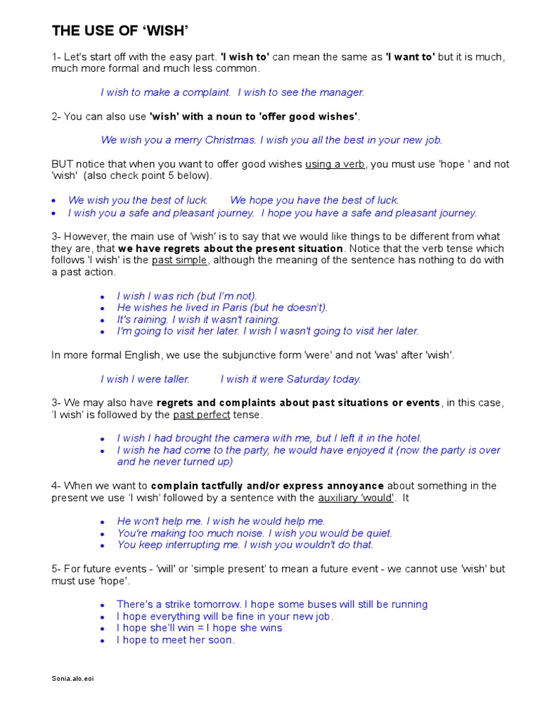 WISH Grammar | PDF | Verb | Language Mechanics