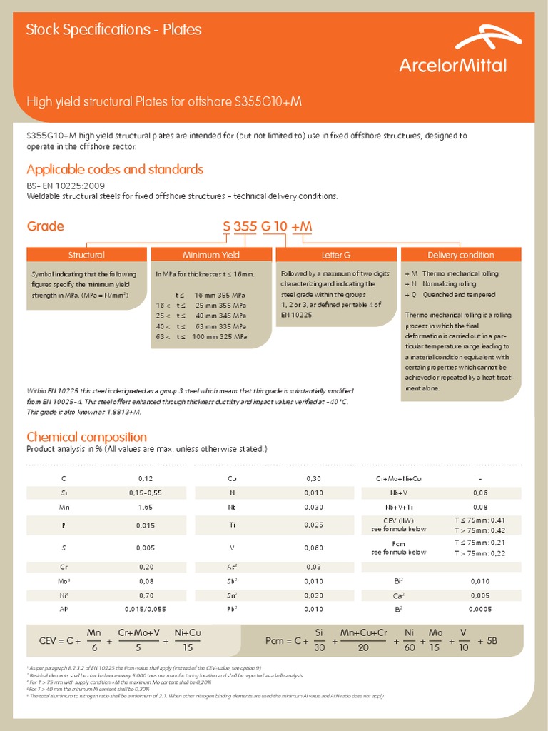 Stock Specifications - Plates - S355G10 M | PDF | Structural Steel ...