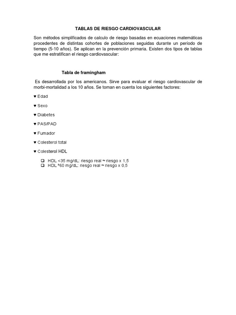 Tablas de Riesgo Cardiovascular | PDF | Desordenes metabólicos ...