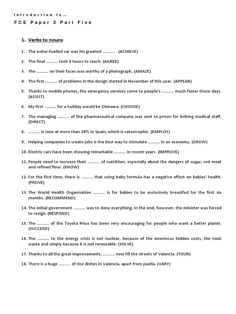 FCE - Use of English - Part 5 Word Formation | PDF | Water | Foods