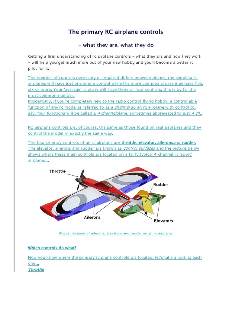 The Primary RC Airplane Controls | PDF | Aileron | Flight Control Surfaces