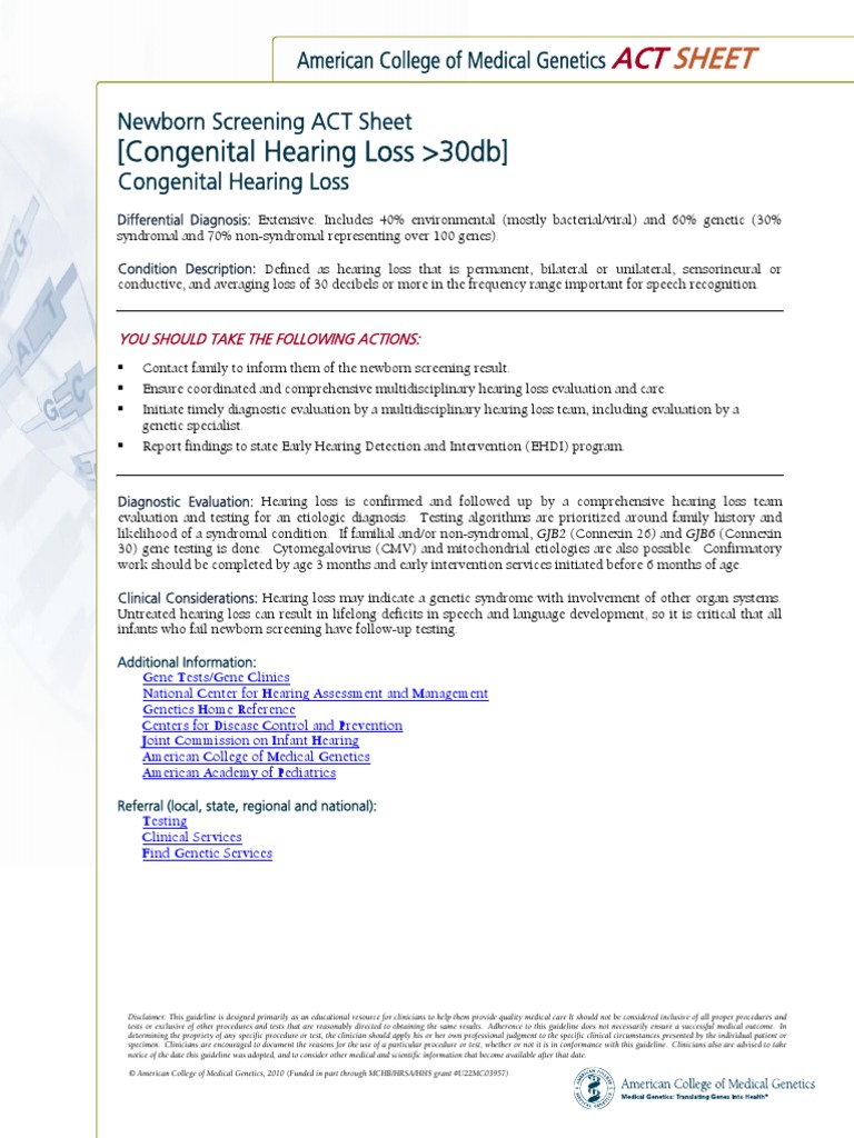 (Congenital Hearing Loss 30db) : Sheet | PDF | Hearing Loss | Medical ...