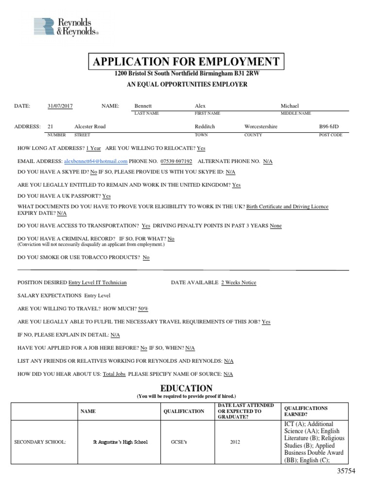 Short Application Form496 | PDF | Employment | Government