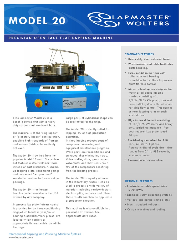 Lapping Machine Model 20 Lapmaster Pdf Industries Manufactured Goods
