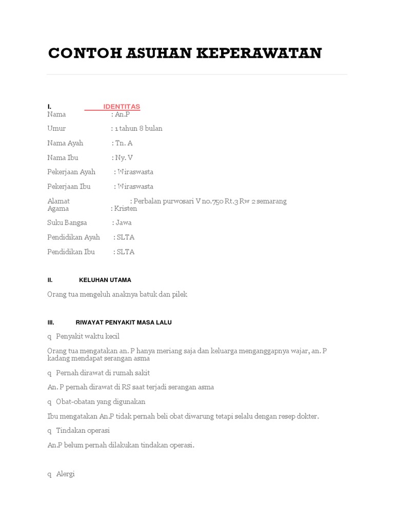 CONTOH ASUHAN KEPERAWATAN