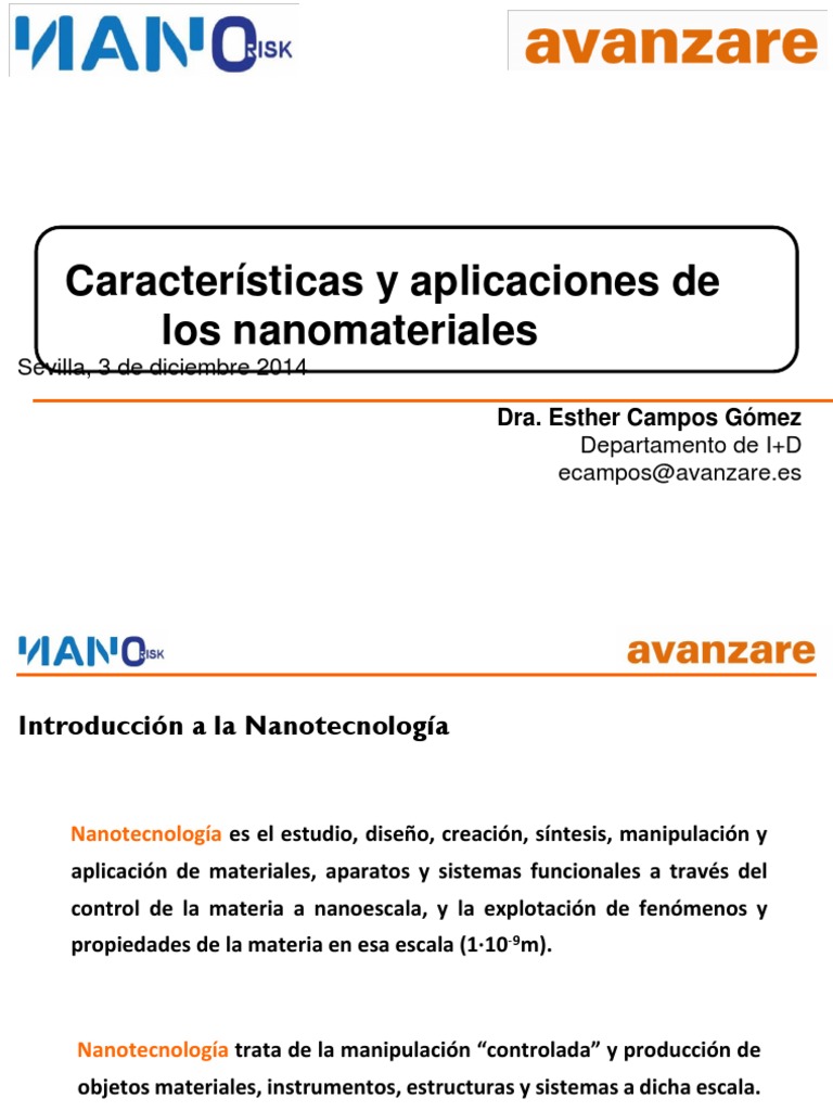 Caracteristicas y Aplicaciones Nanomateriales V | PDF | Nanomateriales ...
