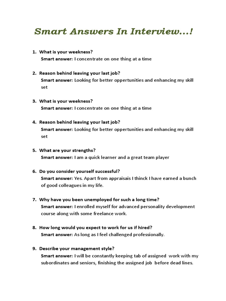 Smart Interview Answers for Top Jobs | PDF