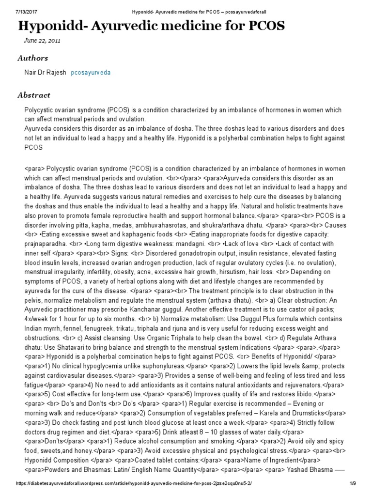 Hyponidd - Ayurvedic Medicine For PCOS - Pcosayurvedaforall | PDF ...