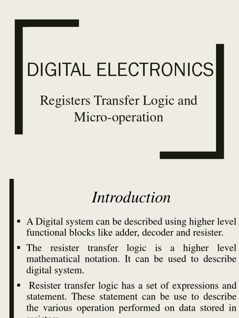 Digital Electronics Registers Transfer Logic and Micro-Operation (1) .PPSX | PDF | Central ...