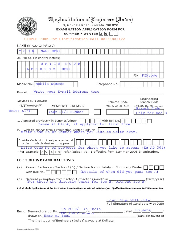 The Institution of Engineers (India) : SAMPLE FORM For Clarification ...