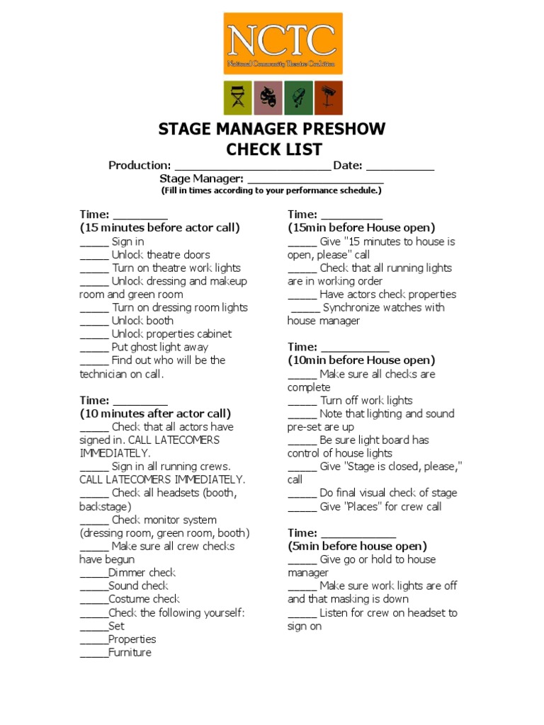 Stage Manager Preshow Checklist | PDF | Leisure