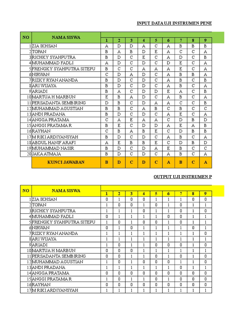 Input Data Uji Instrumen Penelitian Dalam Bentuk Pilihan Berganda Butir ...