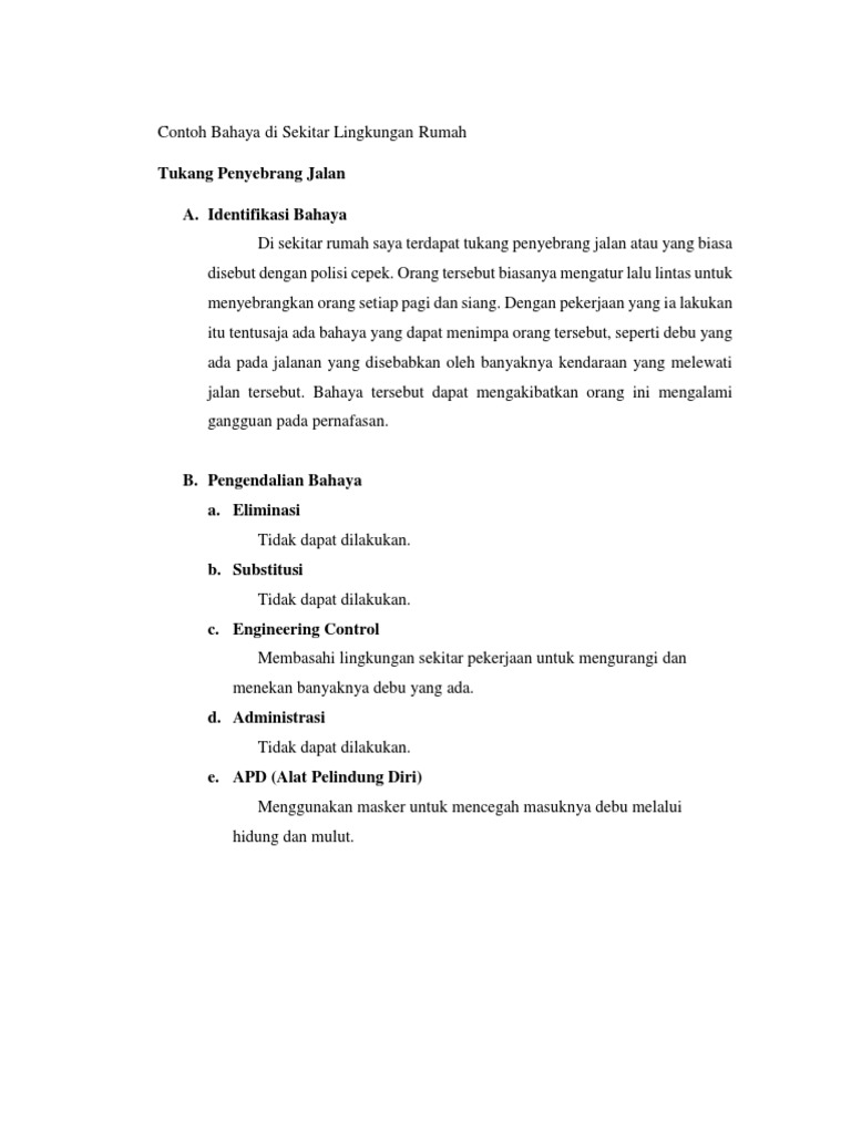Contoh Bahaya Di Sekitar Lingkungan Rumah | PDF