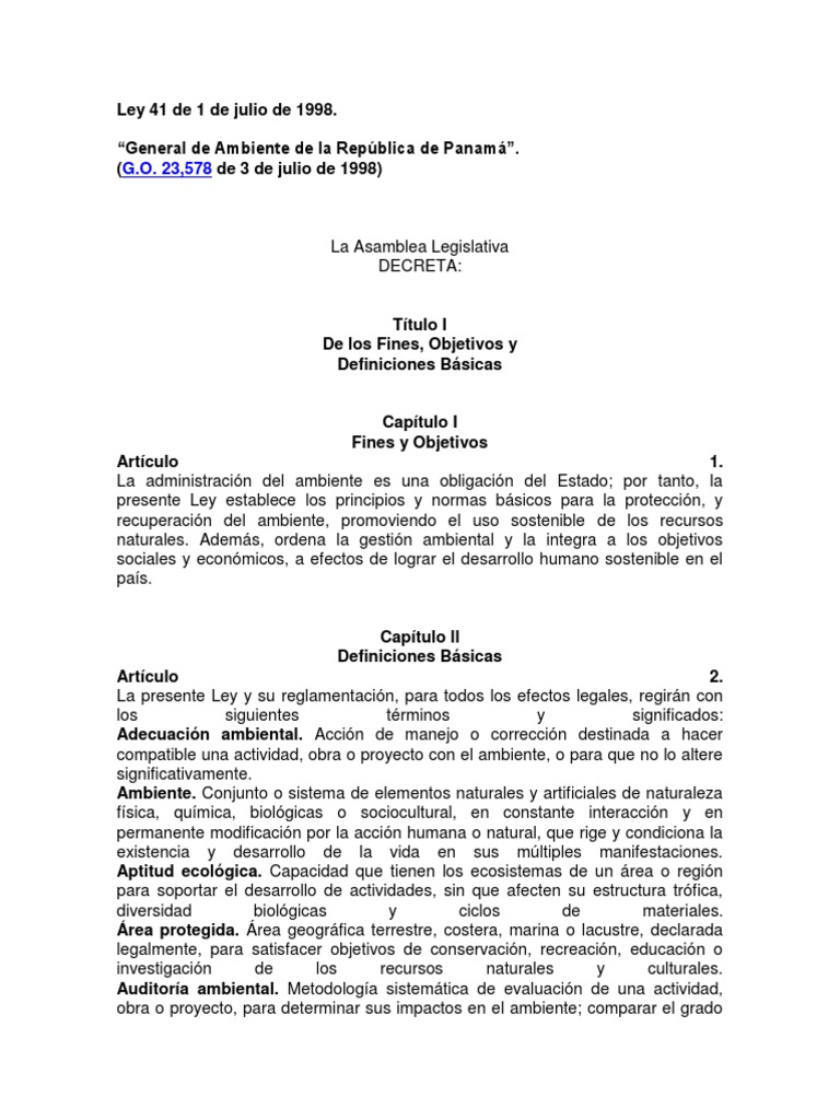 Ley 41 de 1 de julio de 1998. “General de Ambiente de la República de ...