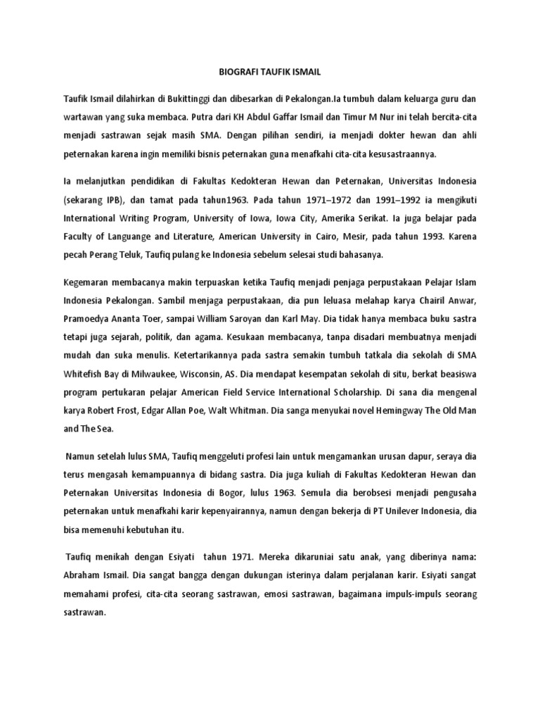 Biografi Taufik Ismail | PDF