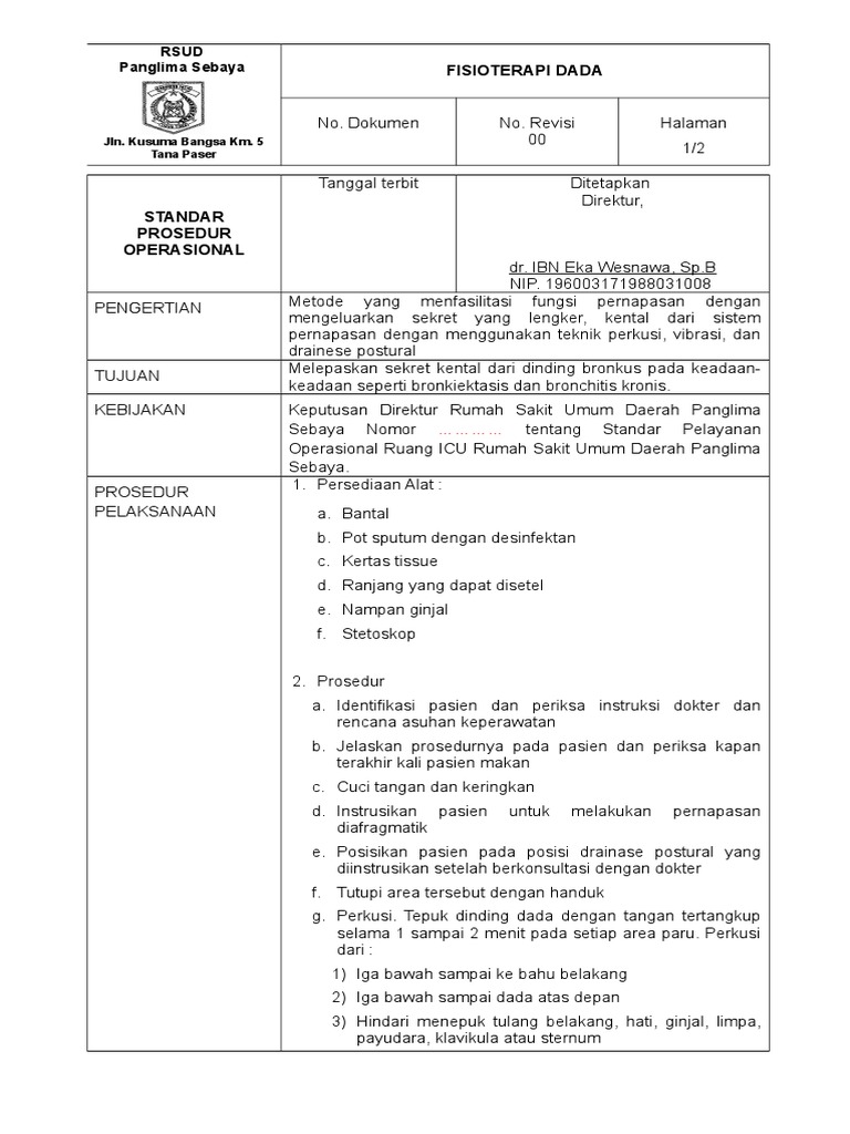 Prosedur Fisioterapi Dada RSUD | PDF
