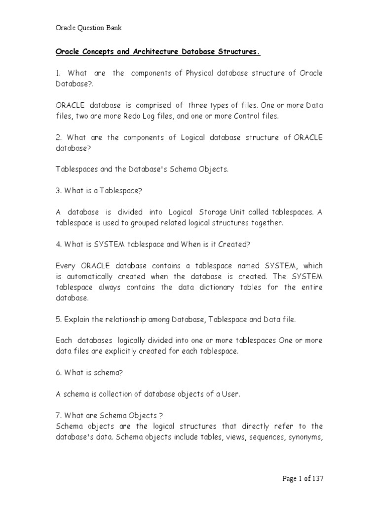Oracle Question Bank Pdf Oracle Database Database Index