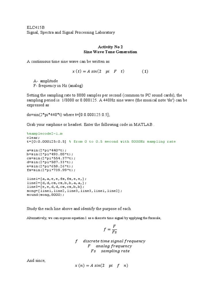 Activity 02 | PDF | Sampling (Signal Processing) | Spectral Density