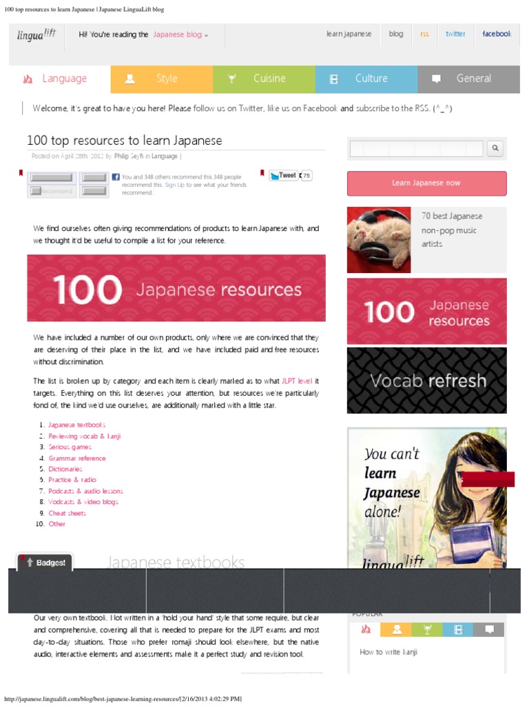 Top Japanese Learning Resources | PDF | Japanese Language | Kanji