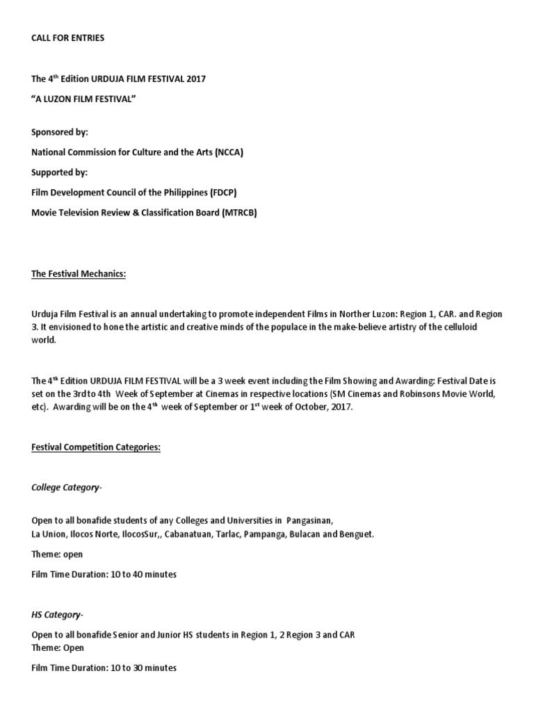 Call For Entries | PDF | Leisure | Cinema