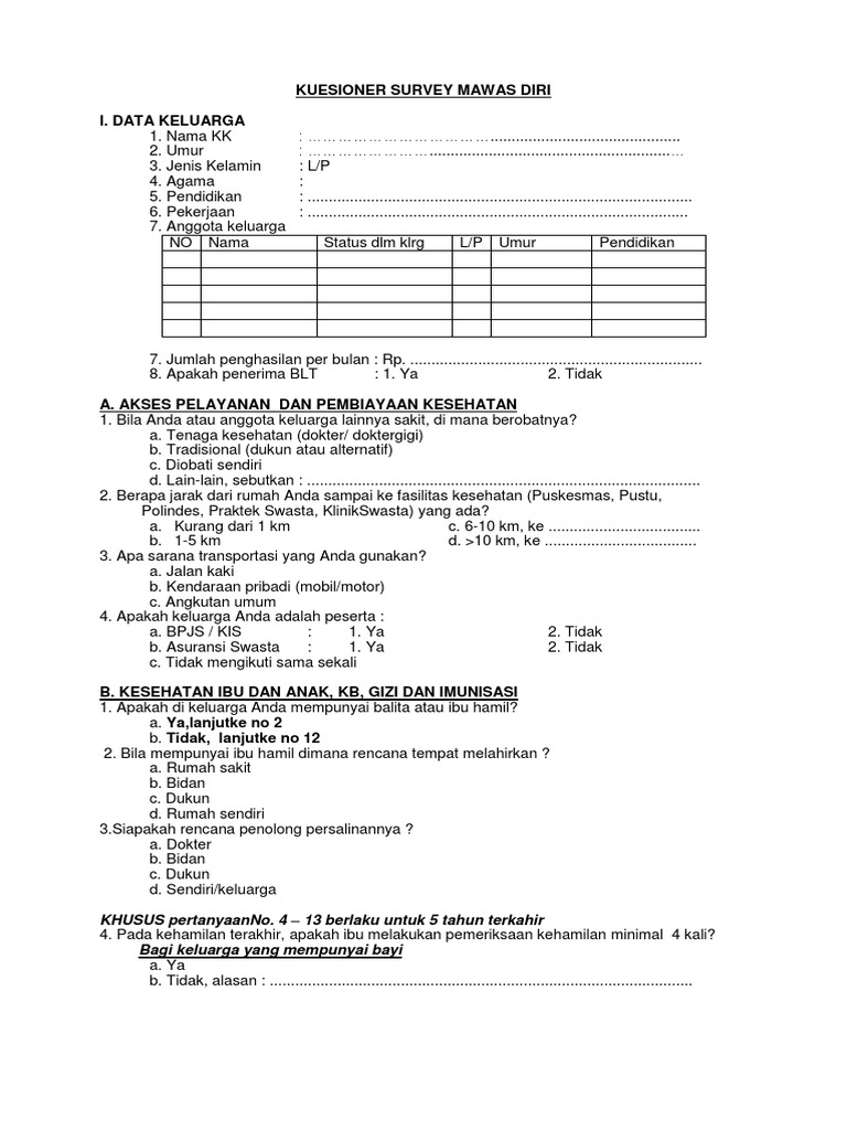 4.1.1.2 .Contoh Kuesioner SMD | PDF | Kesehatan Holistik | Gaya Hidup
