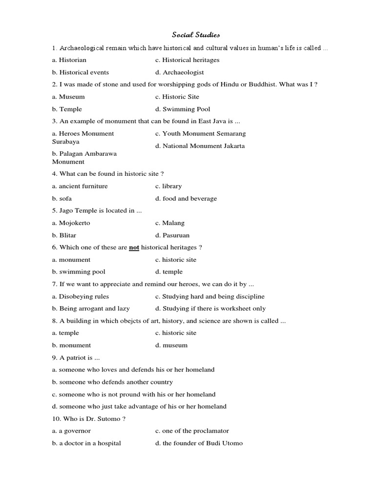 Social Studies Multiple Choice | PDF