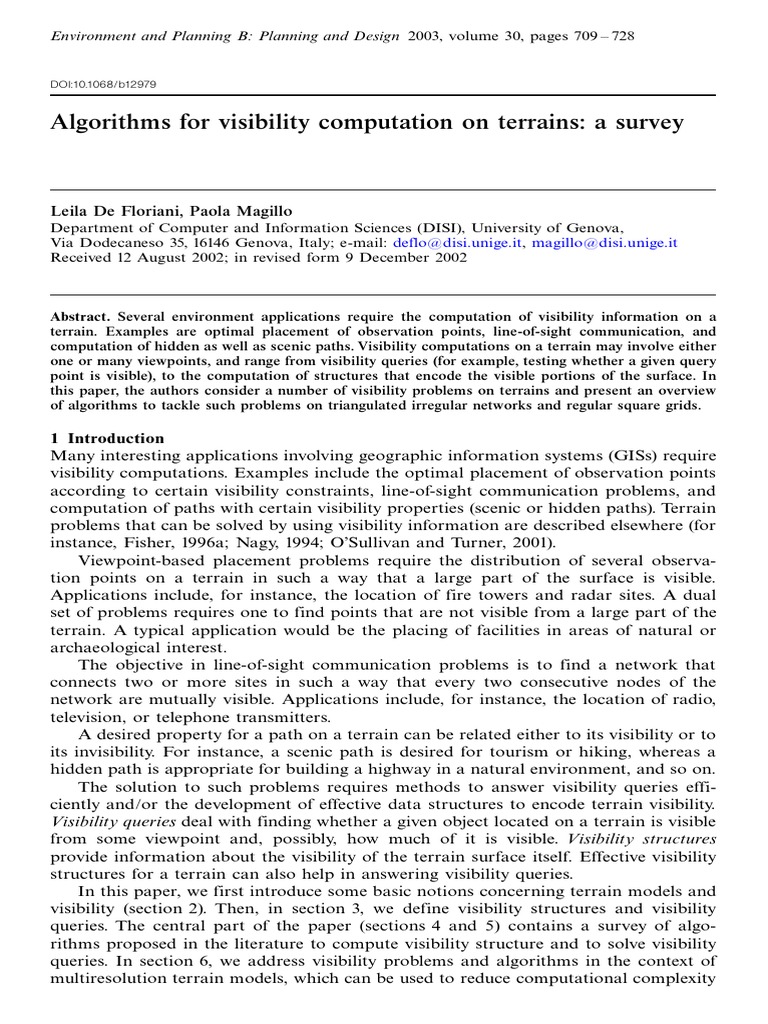 Algorithms For Visibility Computation On Terrains A Survey Pdf
