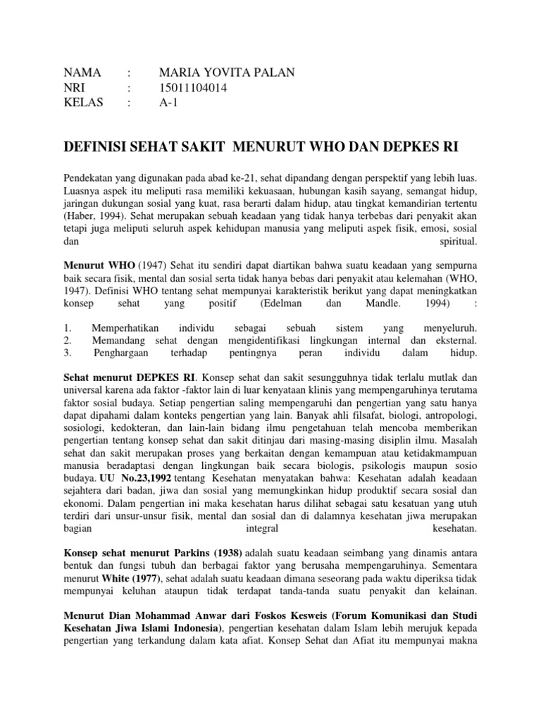 Definisi Sehat Sakit Menurut Who | PDF