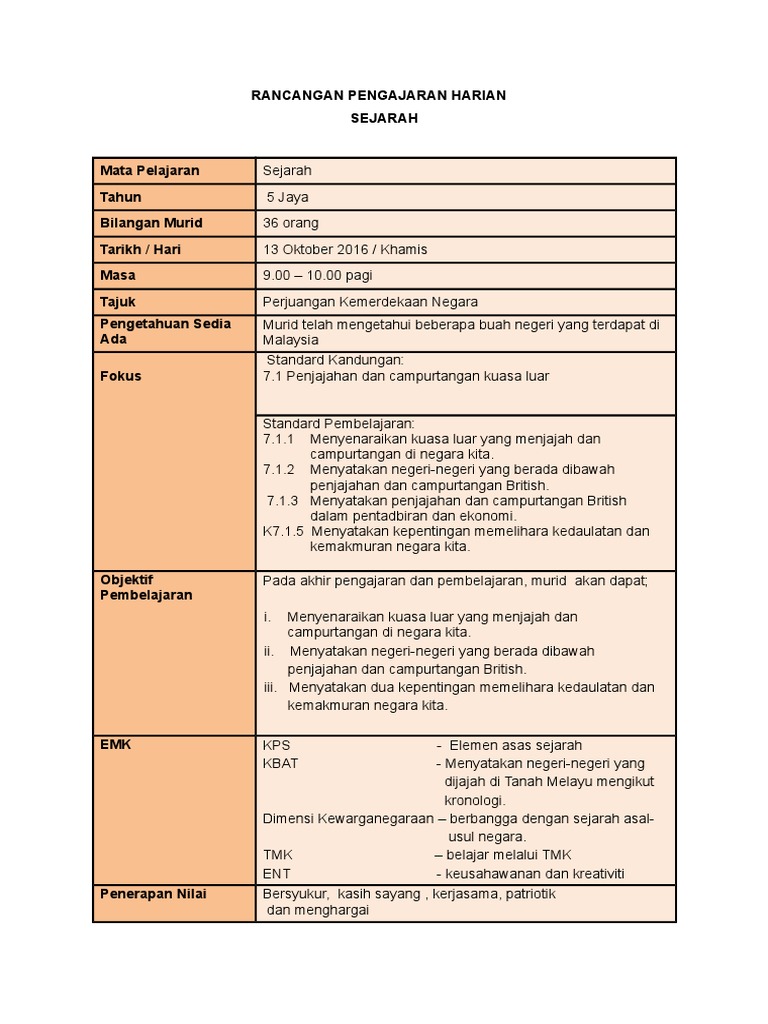Contoh RPH SEJ | PDF