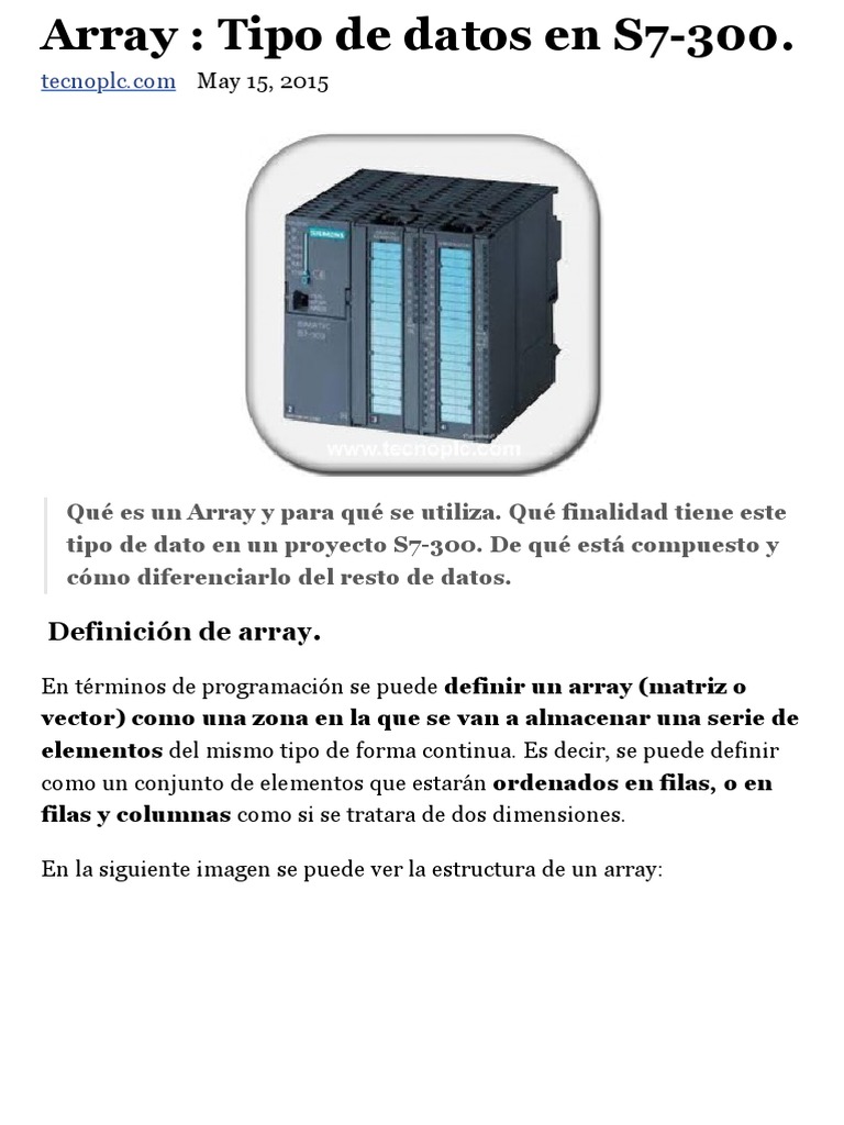 Array: Tipo de Datos en S7-300. Tecnoplc | PDF | Estructura de datos de matriz | Datos de ...