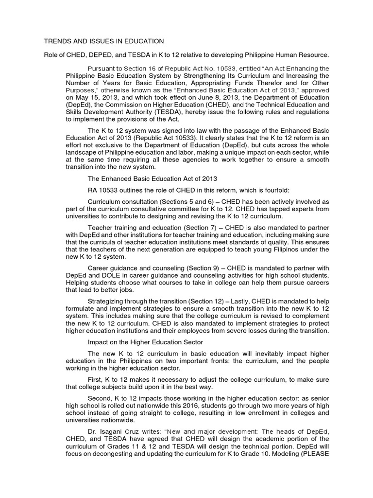 Trends and Issues in Education | PDF | Curriculum | Quality Of Life