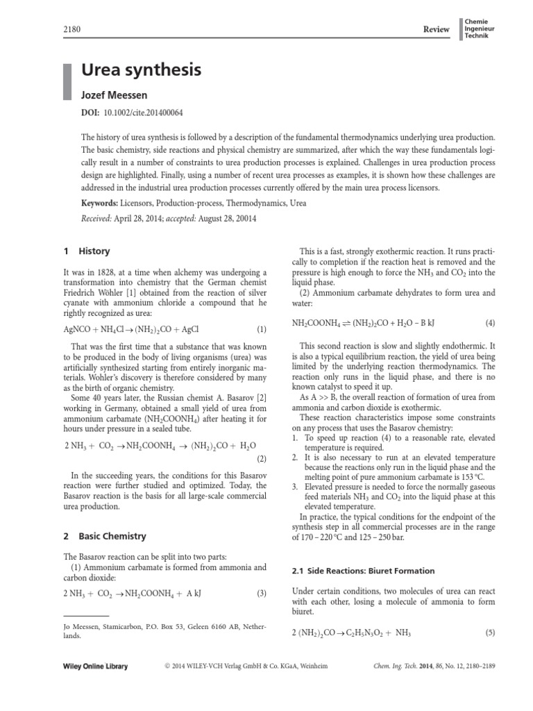 Urea Synthesis | PDF | Urea | Ammonia