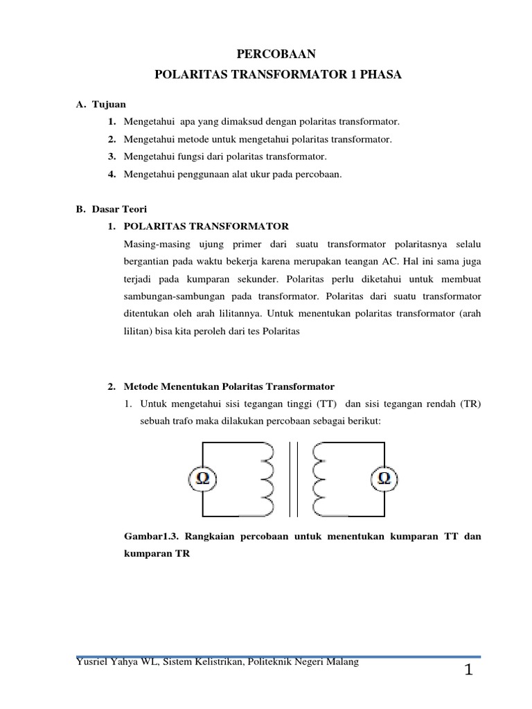 Cara Menentukan Polaritas Transformator 1 Fasa | PDF