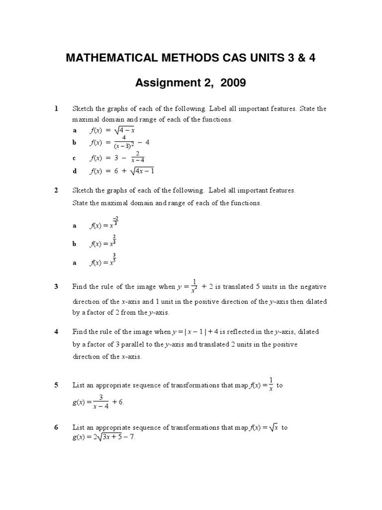 Mathematical Methods Cas Units 3 & 4 Assignment 2, 2009: F (X) 4 - X F ...
