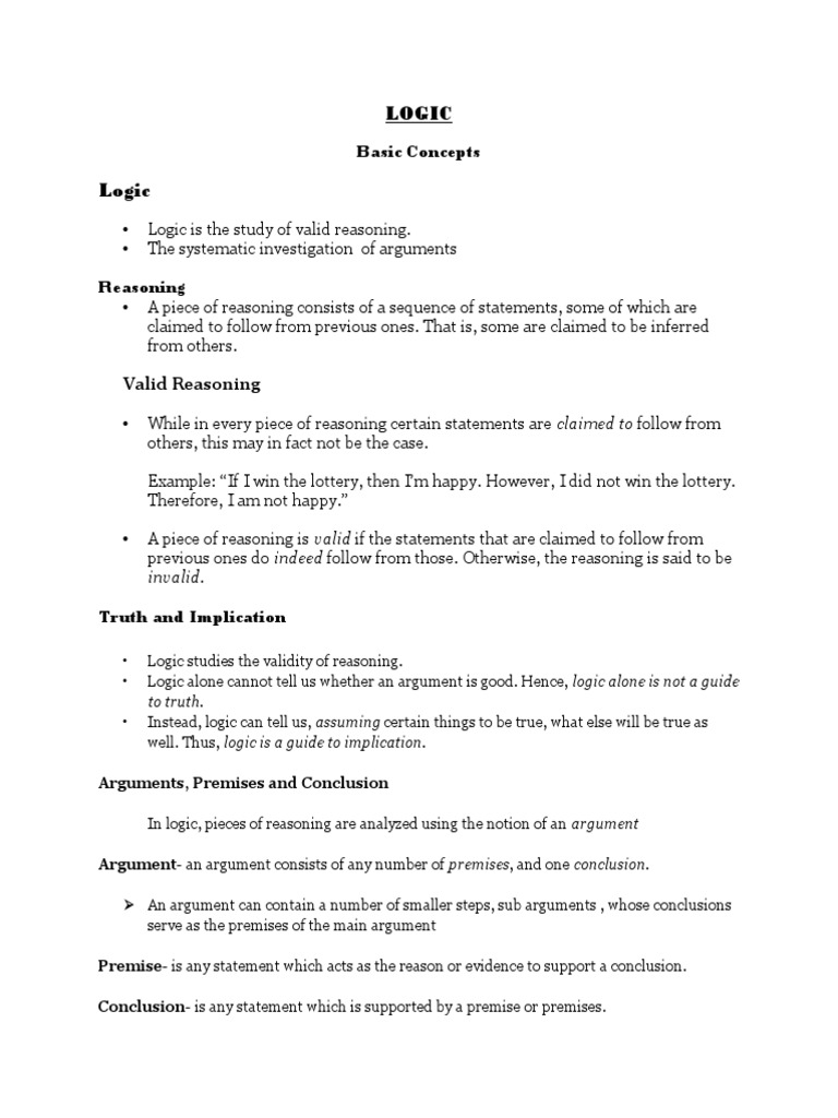 Logic: Basic Concepts | PDF | Argument | Logic