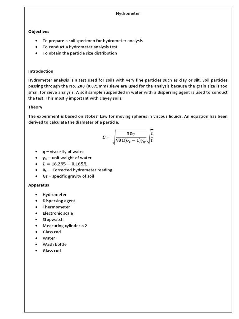 Hydrometer Aanalysis Report | PDF | Viscosity | Soil