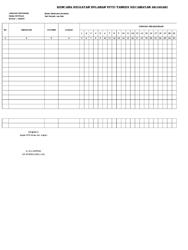 Format Rencana Kegiatan Bulanan | PDF